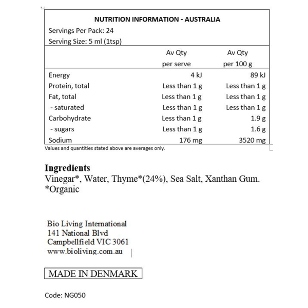 Northern Greens Organic Liquid Herbs - Thyme 120ml - Bulk Buy Availabl ...